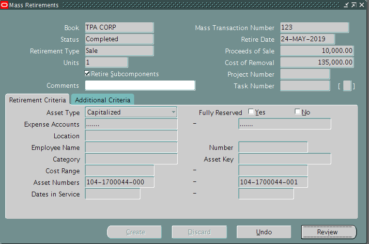 How to reinstate from the assets which retirement by Mass transaction ...