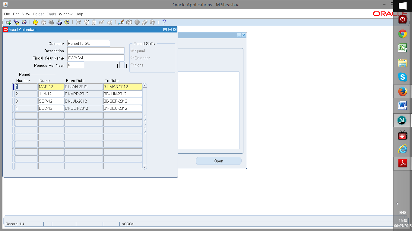 Matching of Depreciation Calendar and GL Calendar Names — oracle-mosc