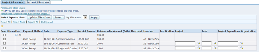Iexpense Project Expenses — Oracle Mosc