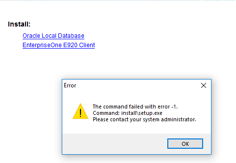 Fat client - Command: install\setup.exe — oracle-mosc