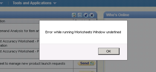 "Error while running Worksheets Window undefined" when launched from ...