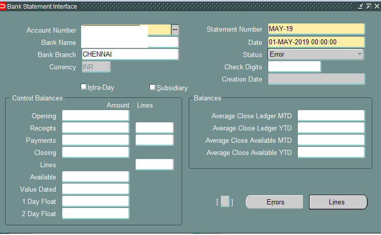 This bank statement header contains no statement lines to reconcile ...