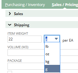 Item > Item Weight > weightunit field values — NetSuite Community