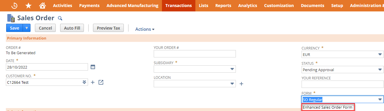 How to Exclude 'Enhanced Sales Order From' from drop-down? — NetSuite Community