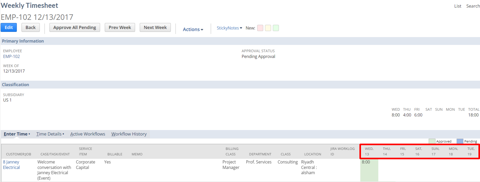 how can we create a saved search for weekly timesheets with days in ...