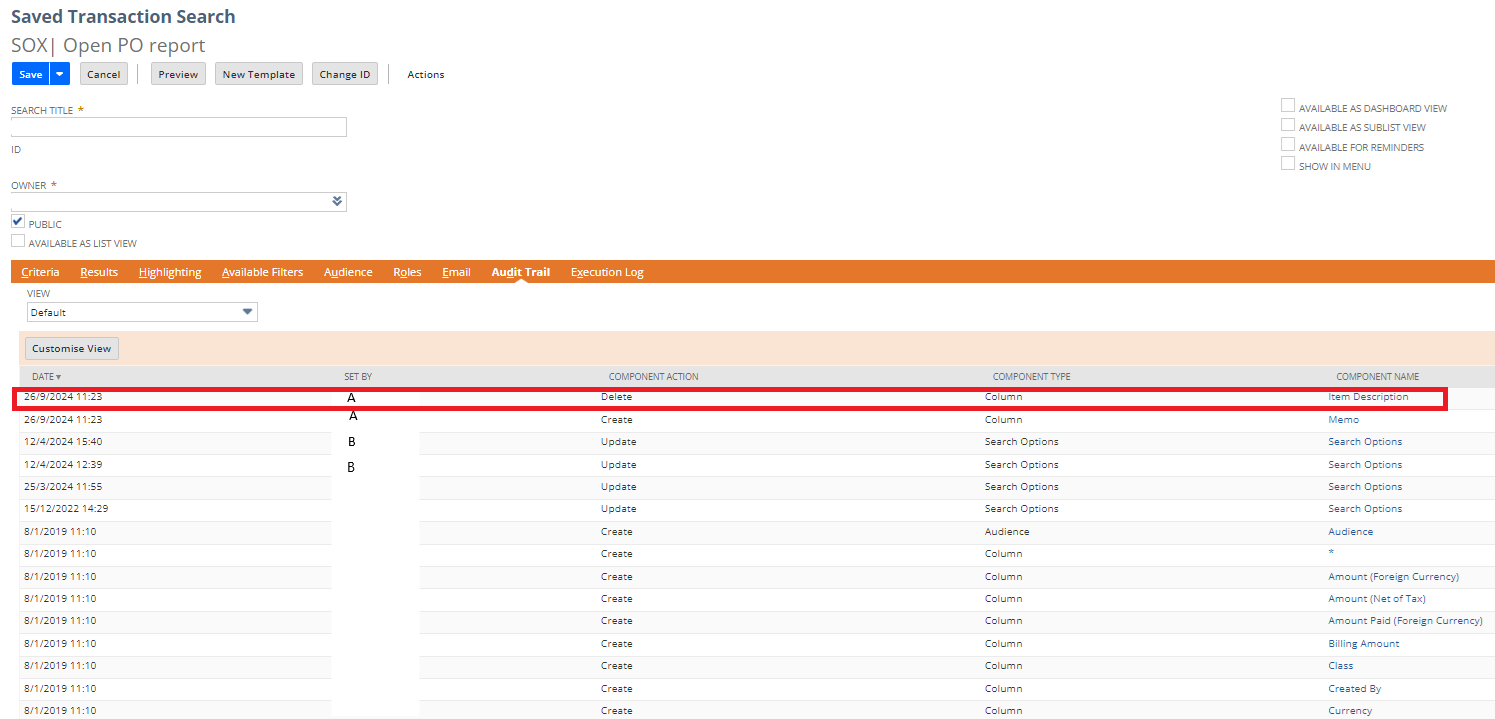 How to show only the latest change to a saved search? — NetSuite Community