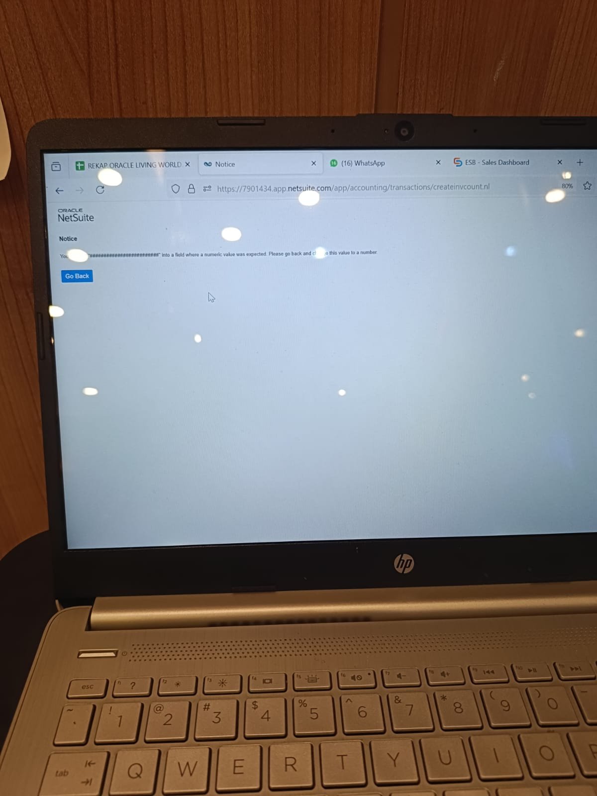 Got an error You entered "#########################" into a field where a numeric value was ...