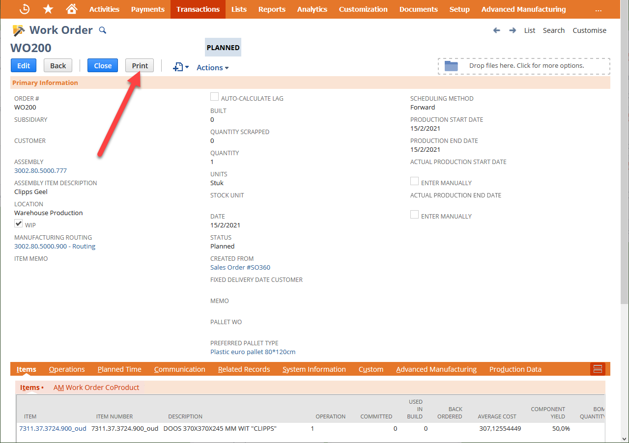 Custom Button Saved Search Csv Export From Work Order — Netsuite Community