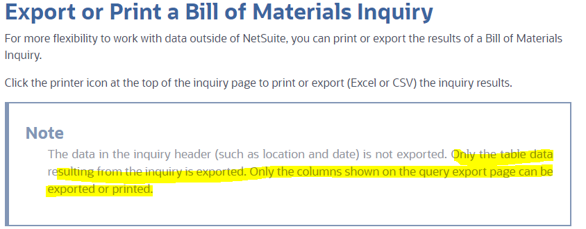 How to Export All Columns in Bill of Materials Inquiry — NetSuite Community
