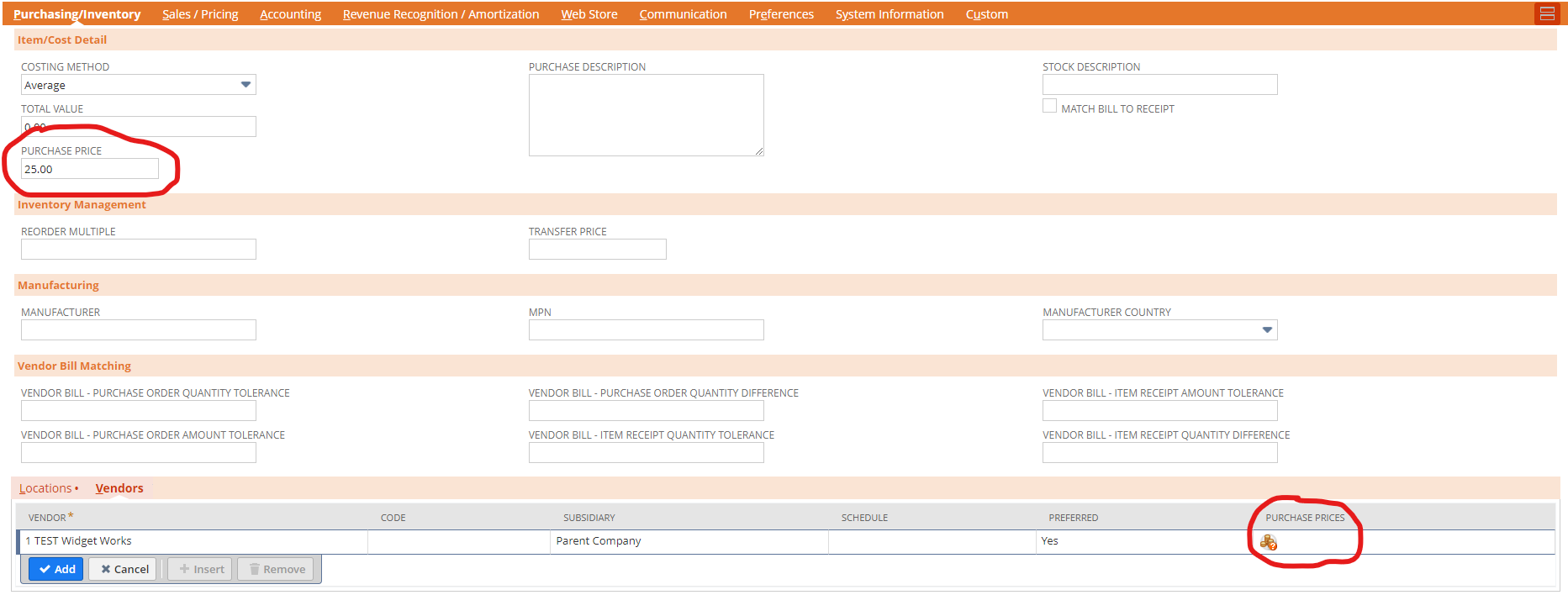 When setting up a new items, what's the difference between the two purchase price fields ...