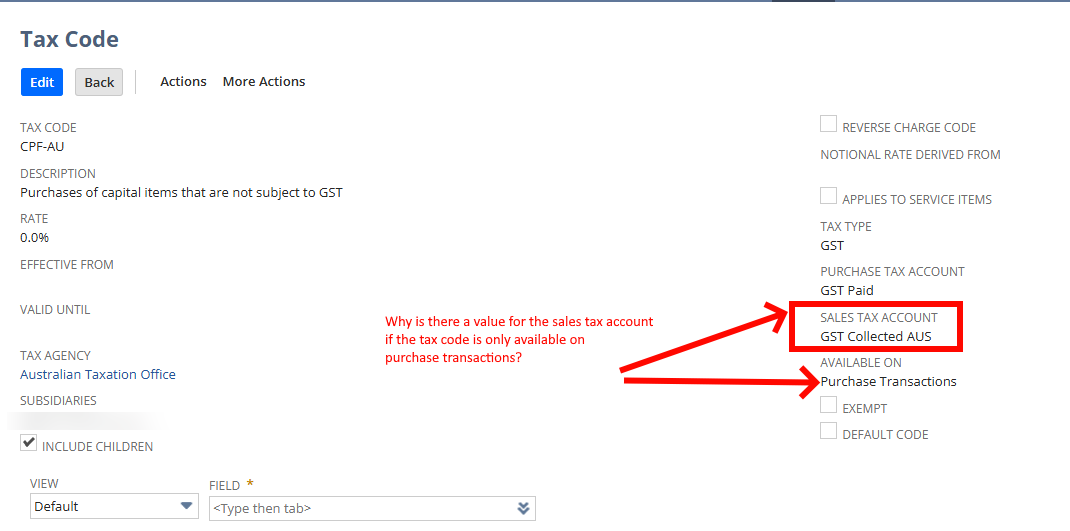 Default Tax Code- Why is sales tax account available? — NetSuite Community