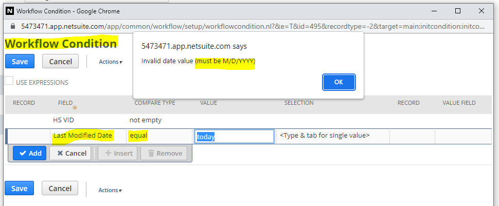 Setting a "today" value as Workflow condition — NetSuite Community