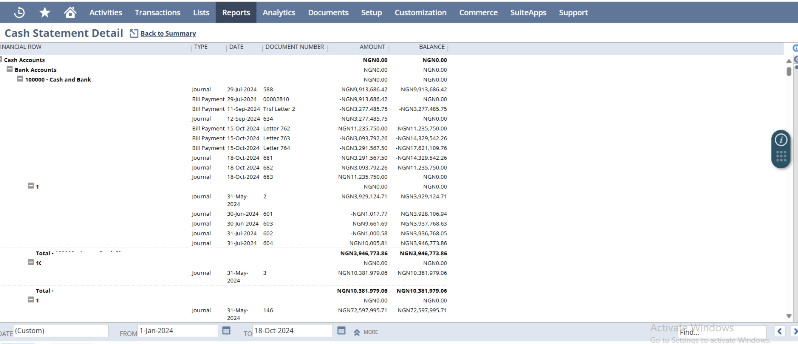 How to display cash statement detail report by customers — NetSuite ...