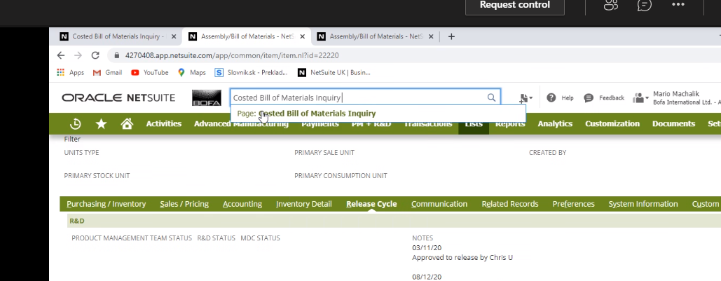 Reordering columns at COSTED BILL OF MATERIAL INQUIRY page — NetSuite Community