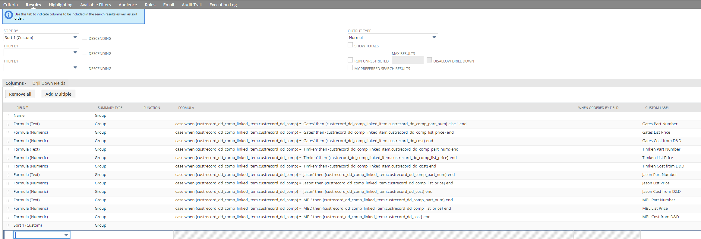 How To Group Records Onto One Row For A Single Item But Showing Multiple Entries — Netsuite