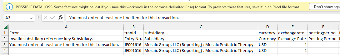 How To Resolve Subsidiary Error On Journal Entry Csv Import — Netsuite Community 4658