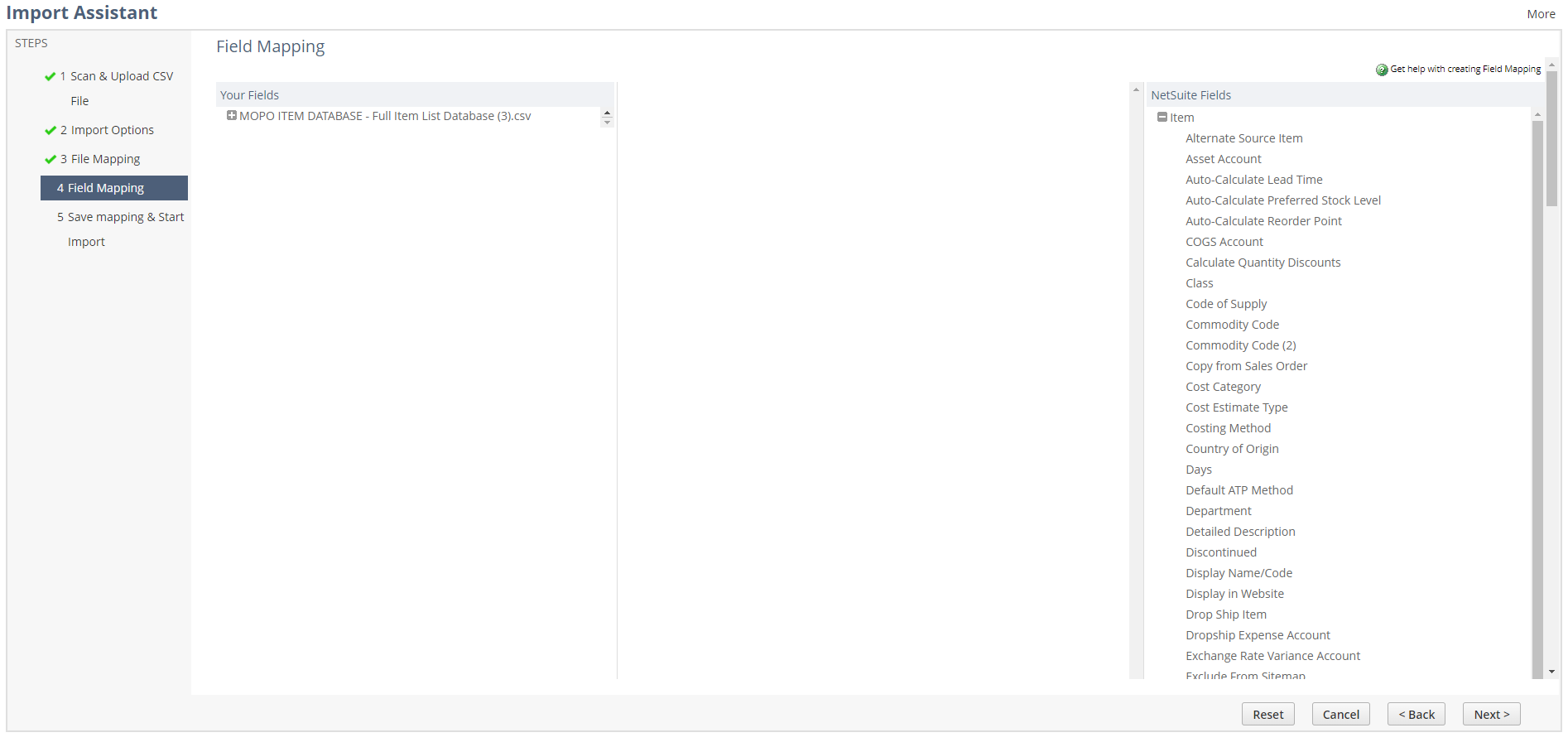 CSV Import > Field Mapping is blank — NetSuite Community