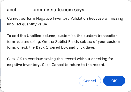 Cannot Perform Negative Inventory Validation... — NetSuite Community