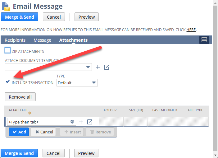 How to set the Email Message default to NOT include transaction ...