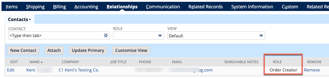 Accessing Sales Order > Relationships > Contact with role Order Creator ...