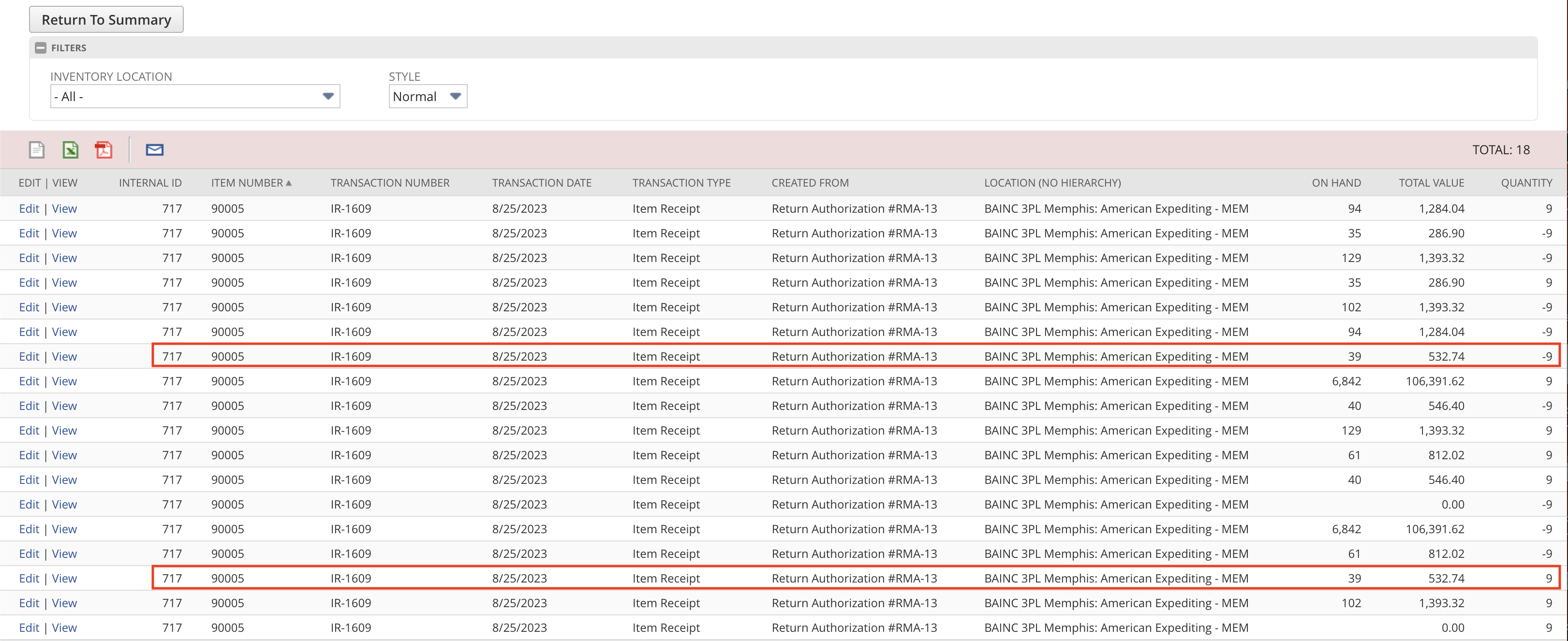 Inventory Valuation by Location Saved Search Returning Multiple Results per Location/Transaction ...