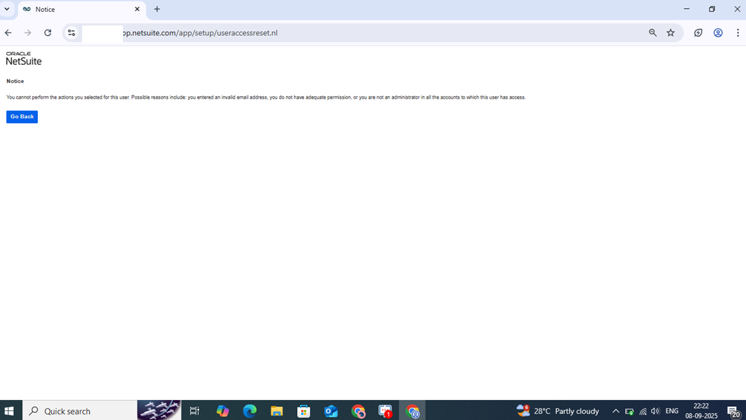 Issue with User Access Reset – Error Message — NetSuite Community