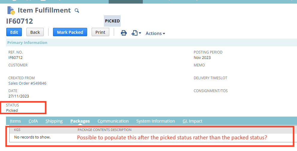 Calculate shipping weight after picked status — NetSuite Community