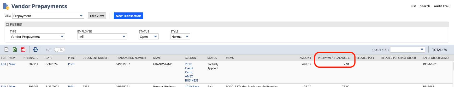 Show remaining balance on Vendor Prepayment form — NetSuite Community