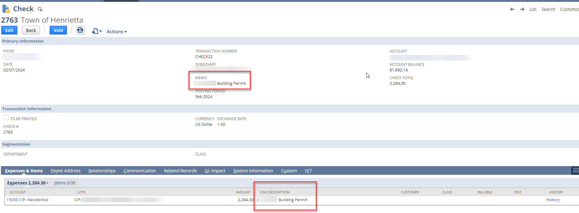 Can I search records, such as checks by memo field or line description ...