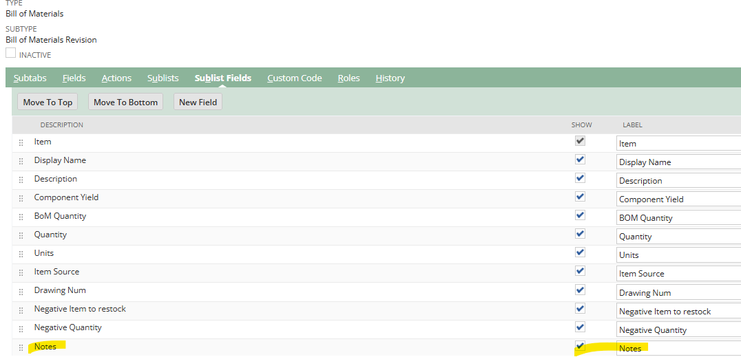 BOM Revision > Component > Custom Field to show in Work Order Item ...