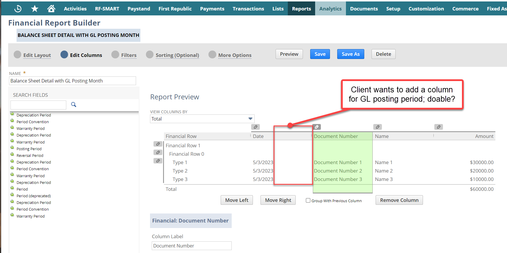 How to add column for GL posting period to detailed B/S and I/S? — NetSuite Community
