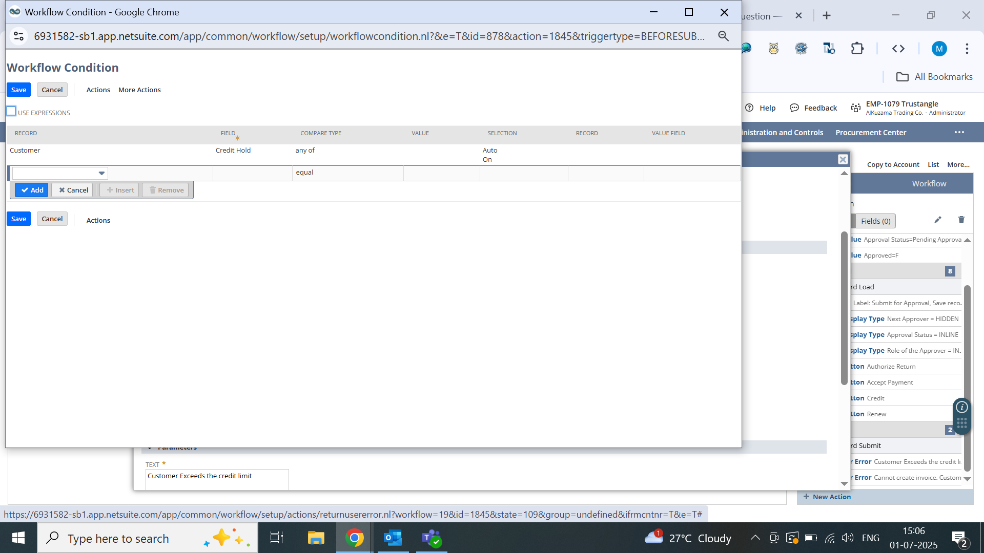why customer credit hold is not working in workflow conditions? — NetSuite Community