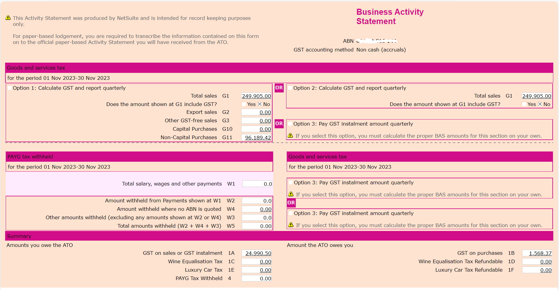 Business Activity Statement Report Print Layout — NetSuite Community