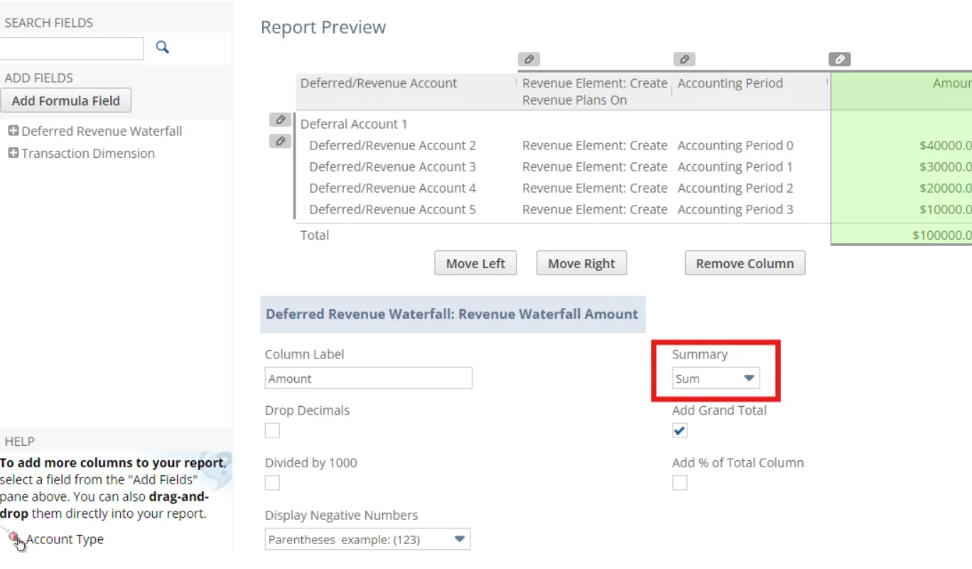 Summarizing [Deferred Revenue Waterfall Detail] report — NetSuite Community