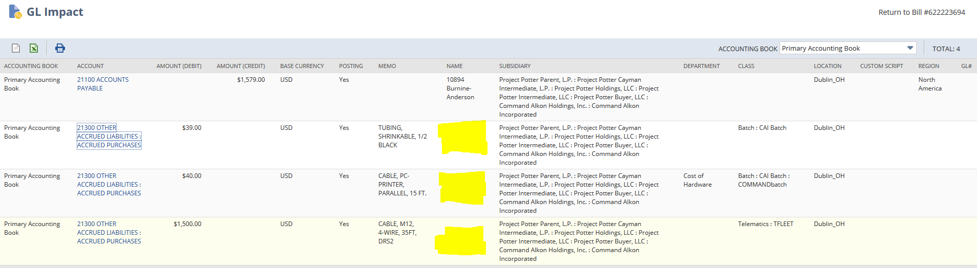 Why does the GL Impact on some transactions not copy "Name" down to all ...