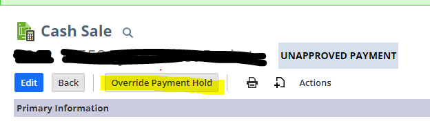 What would "Override Payment Hold" do to a credit card transaction with ...