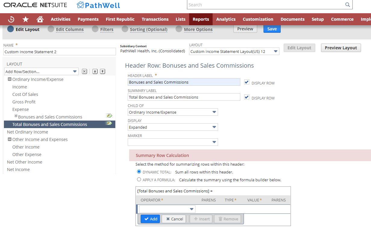 How to Customize Income Statement to Summarize Specific Expense Accounts? — NetSuite Community
