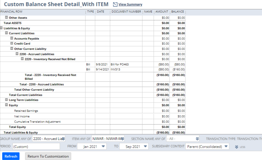 Balance Sheet showing wrong value while using Item filter — NetSuite ...