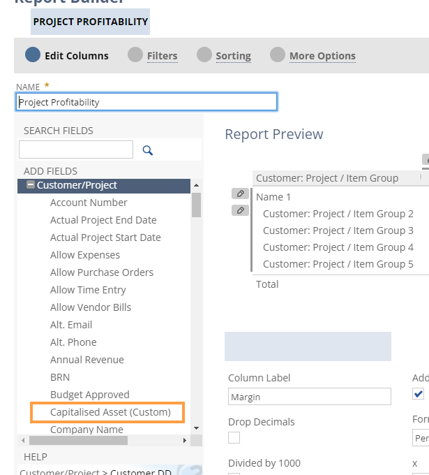 Why do all custom fields not appear on a project profitability report? — NetSuite Community