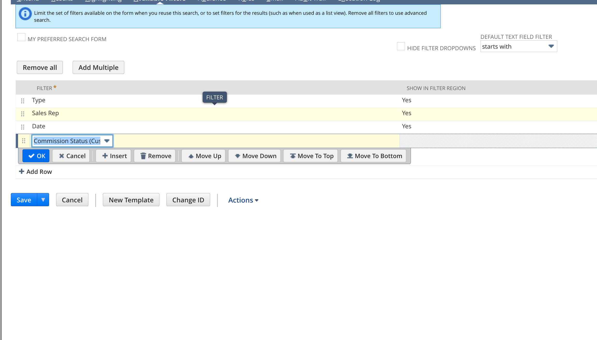 Why Does The Show In Filter Region Grayed Out For Custom Field