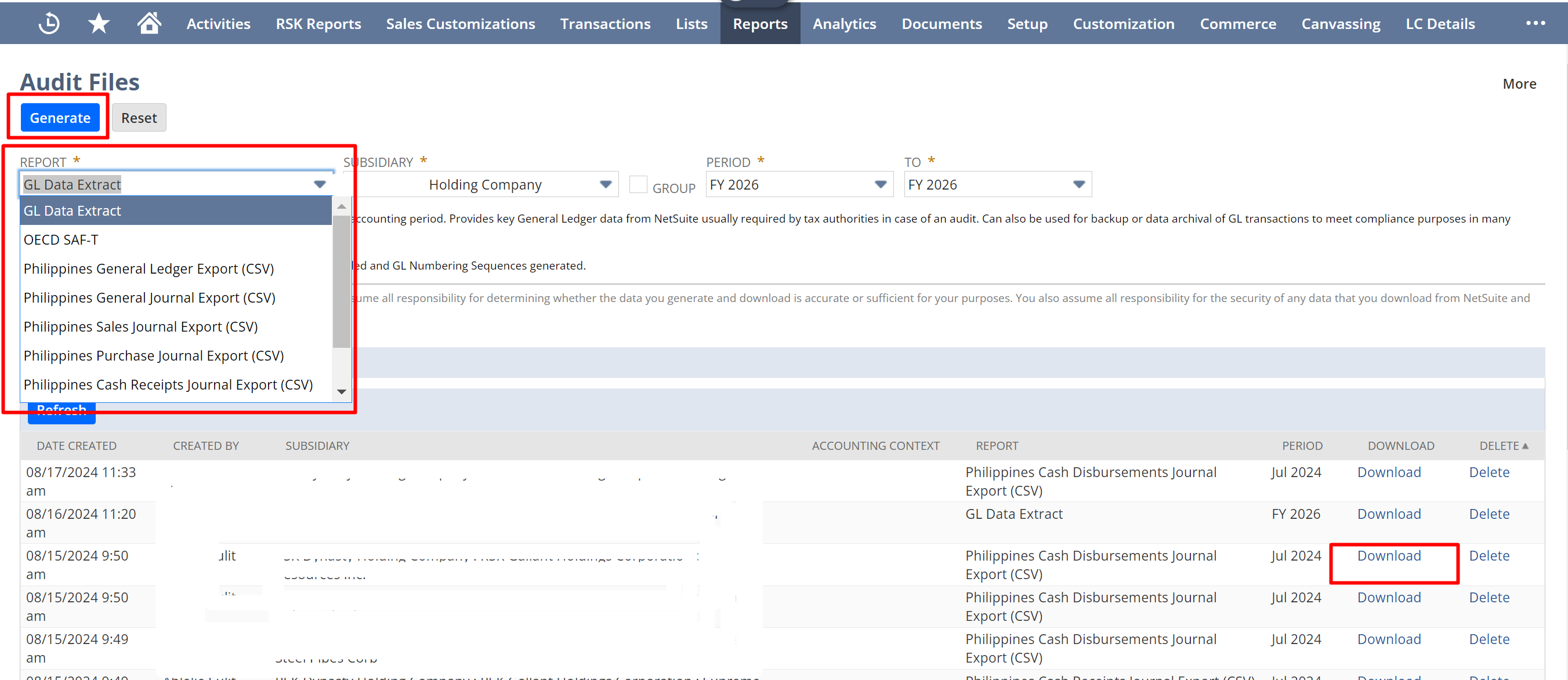 BIR CAS: AUDIT FILES REPORT CUSTOMIZATION — NetSuite Community