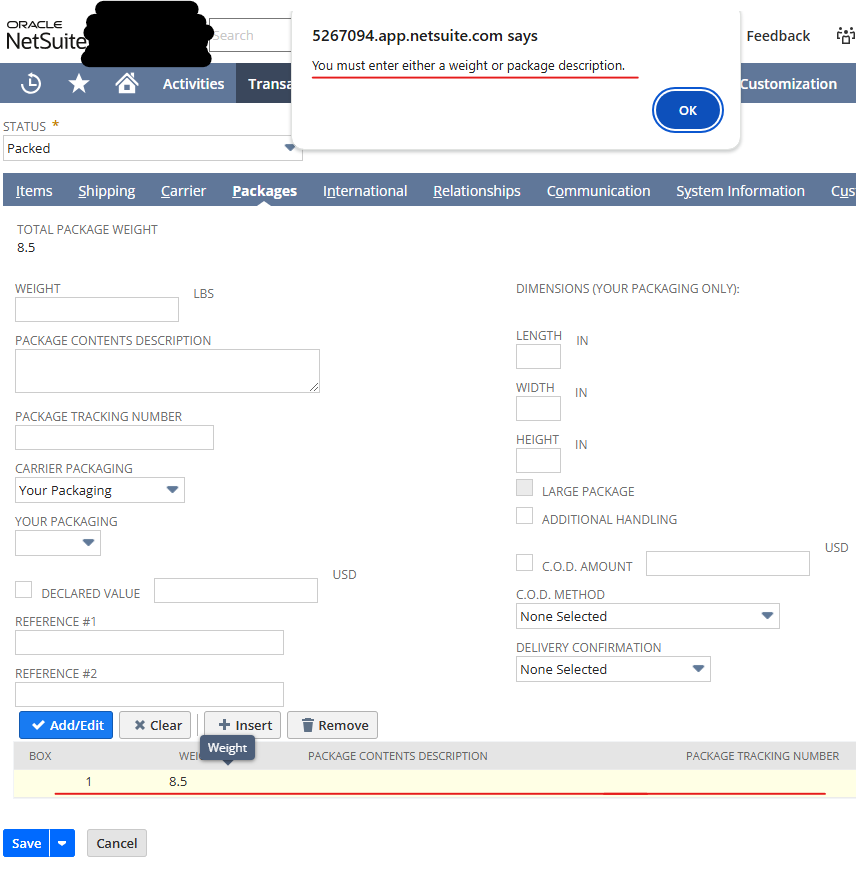 Item Fulfillment default box line — NetSuite Community