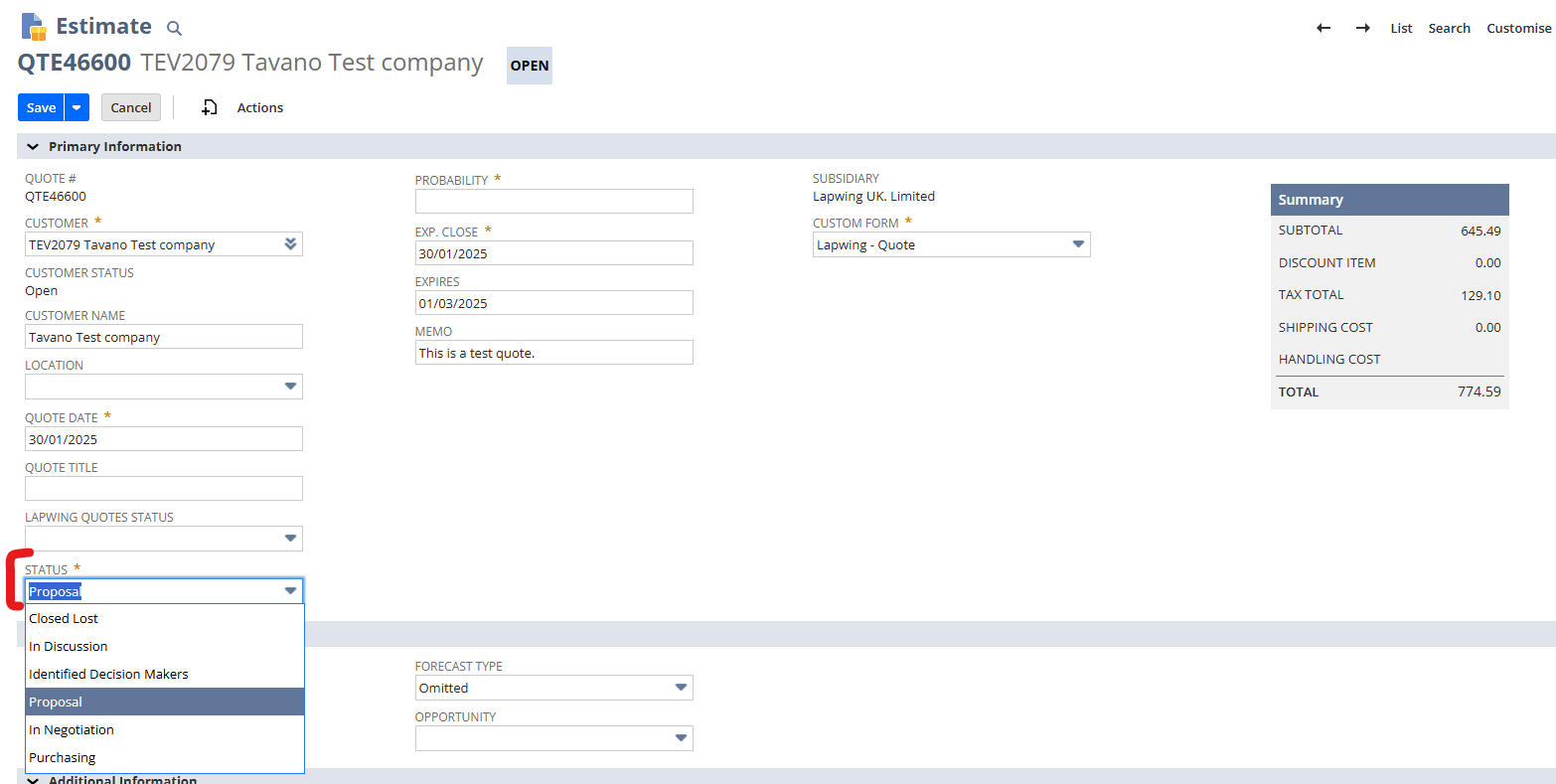 Workflow on Quote/Estimate - 'Entity Status' not an option for Set Field Value action ...