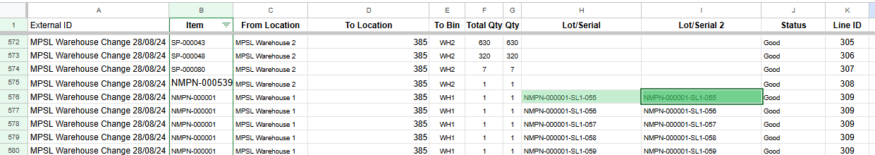 Inventory Transfer Csv Import Invalid Issueinventorynumber Reference Key Nmpn 000001 Sl1 055 