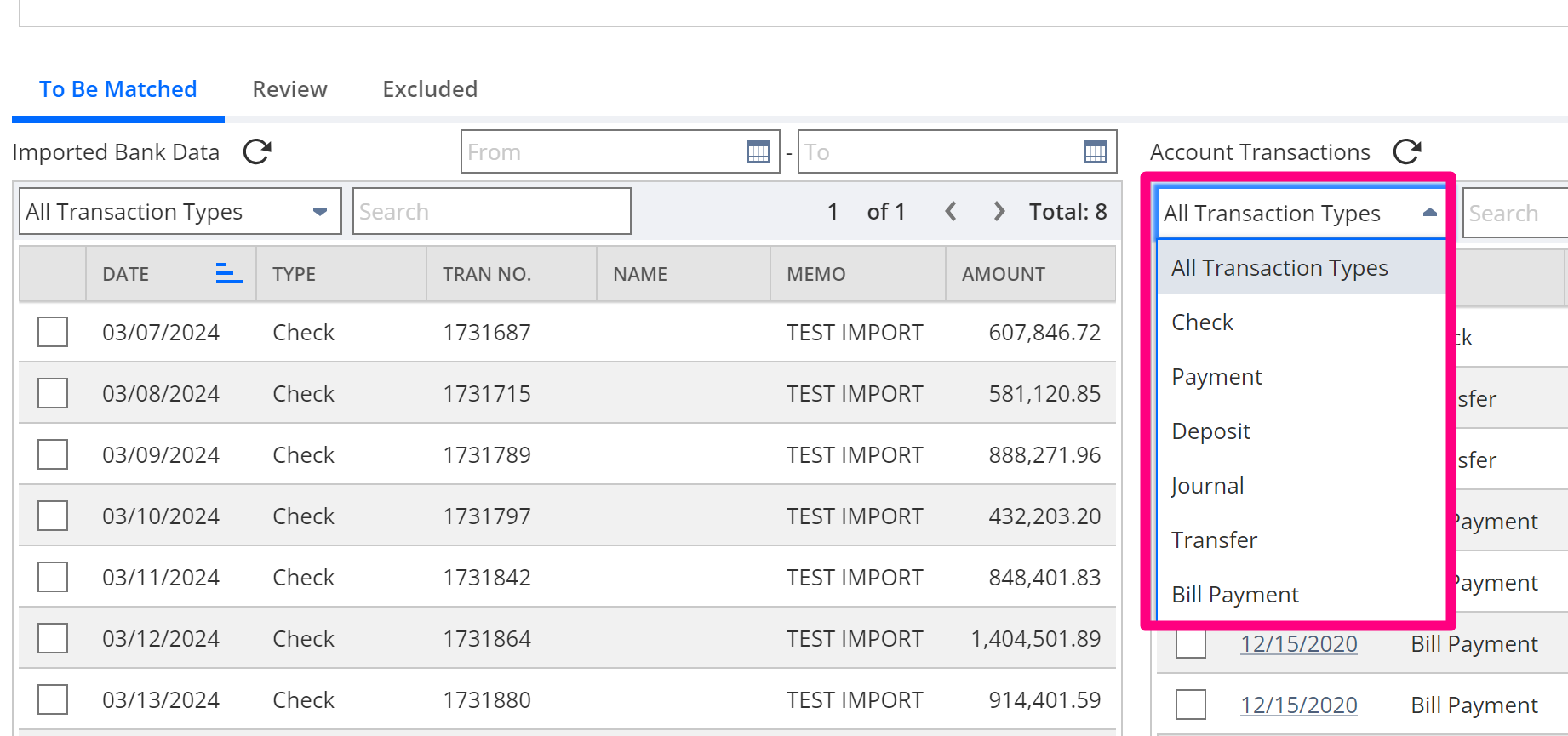 Match Bank Data CSV Import Error: What are the correct Transaction Types? — NetSuite Community