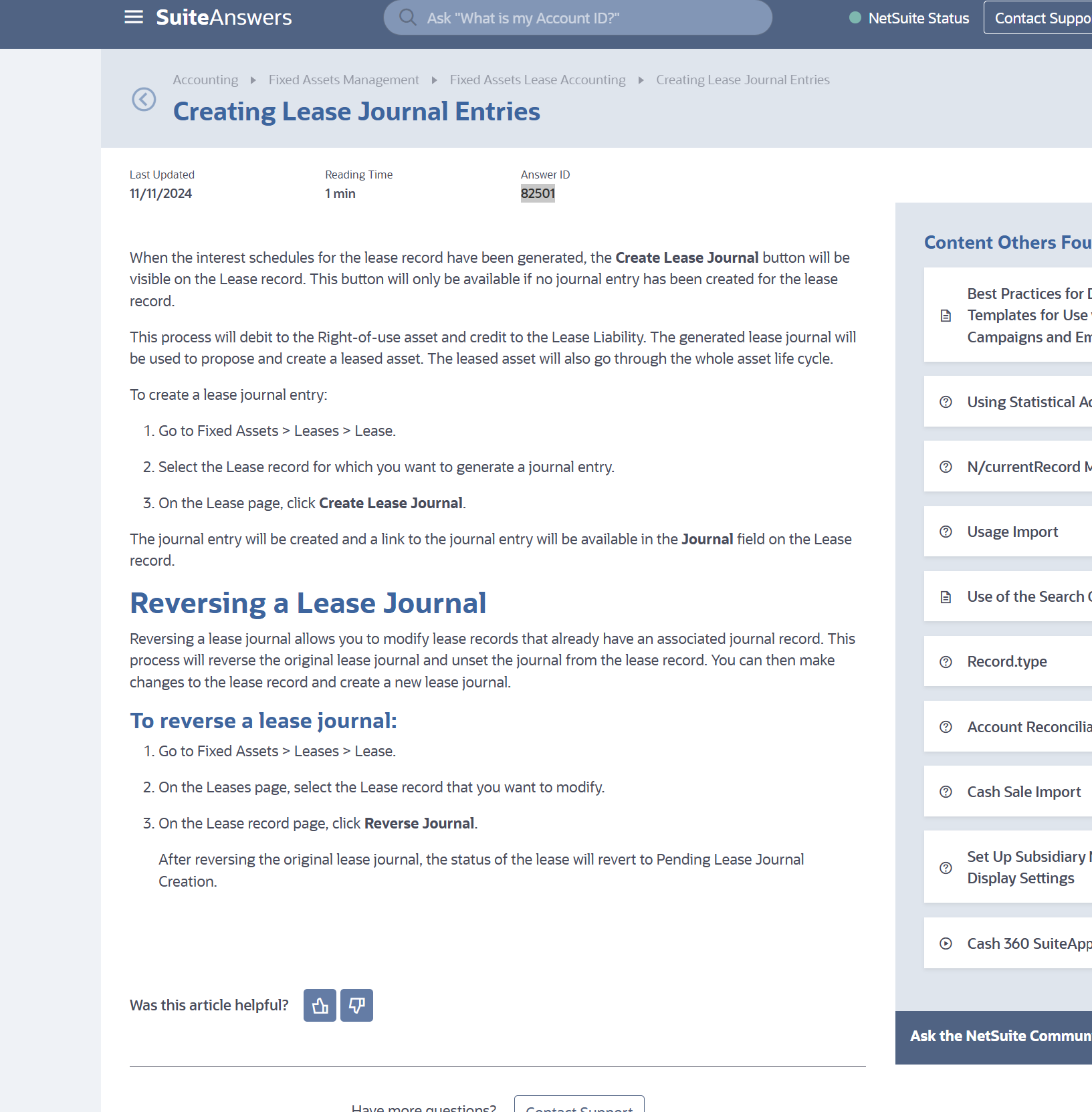 Reverse a Lease Journal Entry option not showing — NetSuite Community