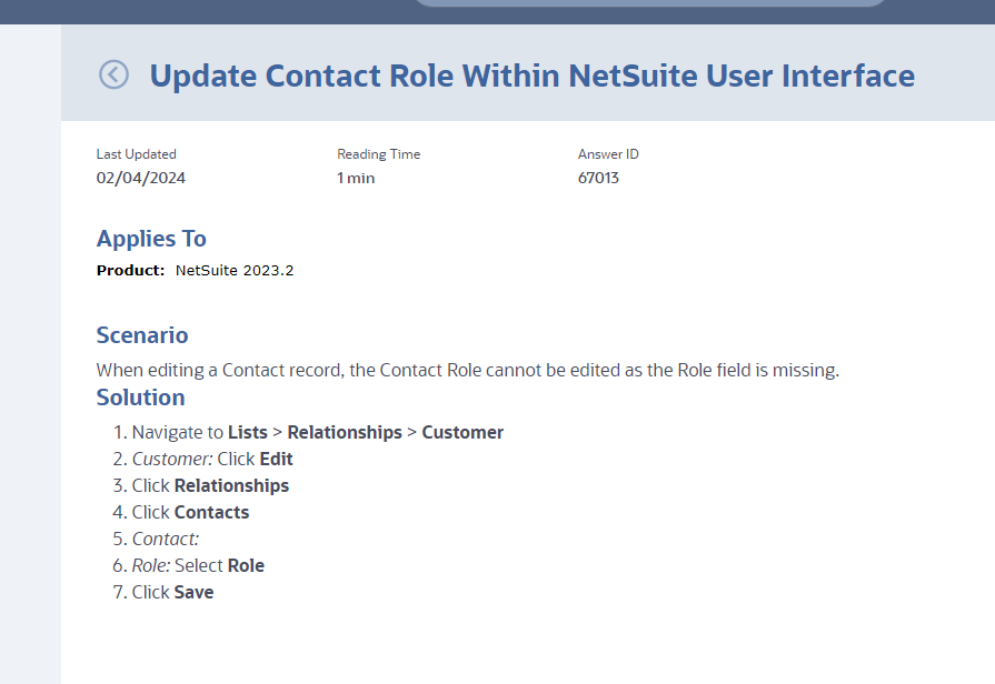 Cannot edit role on contact record — NetSuite Community