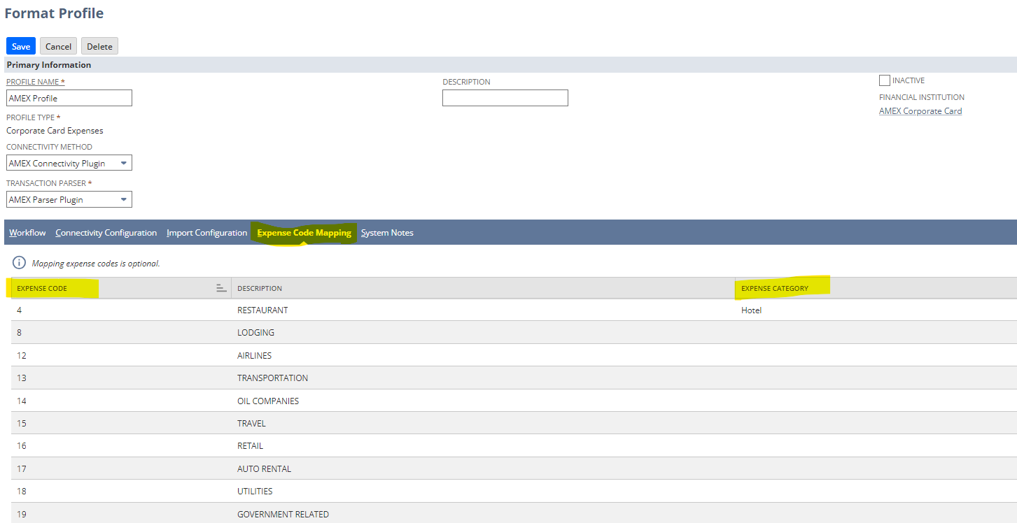 Add multiple Expense Categories for a single Expense Code in AMEX ...