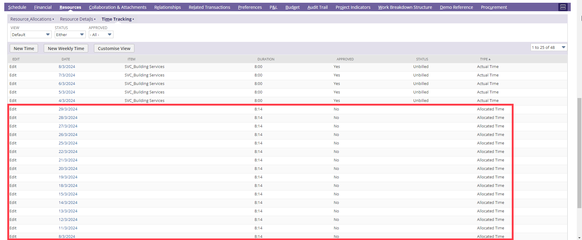 Create a weekly timesheet of planned entries — NetSuite Community