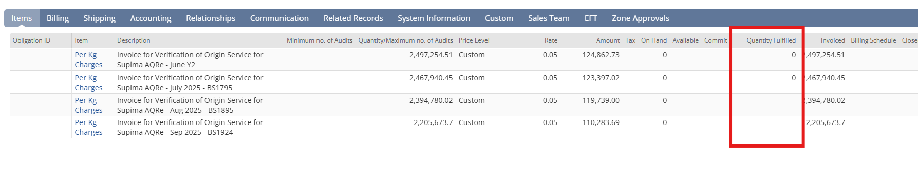 Sales Order > Quantity Fulfilled > why does some lines display ...